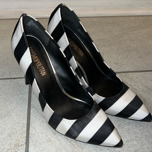 Cosmopolitan | Shoes | Cosmopolitan Black And White Striped Heels Size ...
